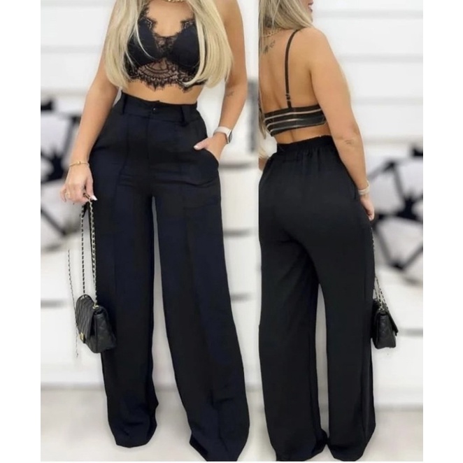 Calça Pantalona Duna Verde Lima, Roxo,preto | Shopee Brasil