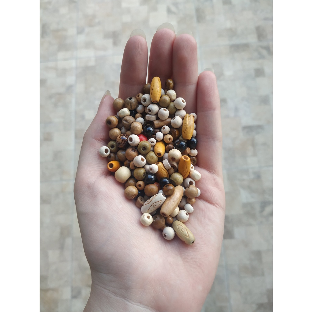 Contas miçangas de madeira variadas 4mm a 10mm - 20g (aproximadamente ...