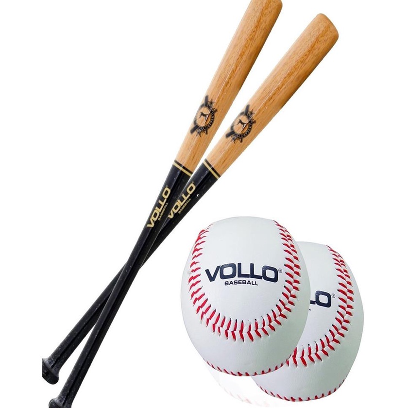 Kit Beisebol Com 2 Tacos Em Madeira 0802 Vollo + 2 Bolas | Shopee Brasil