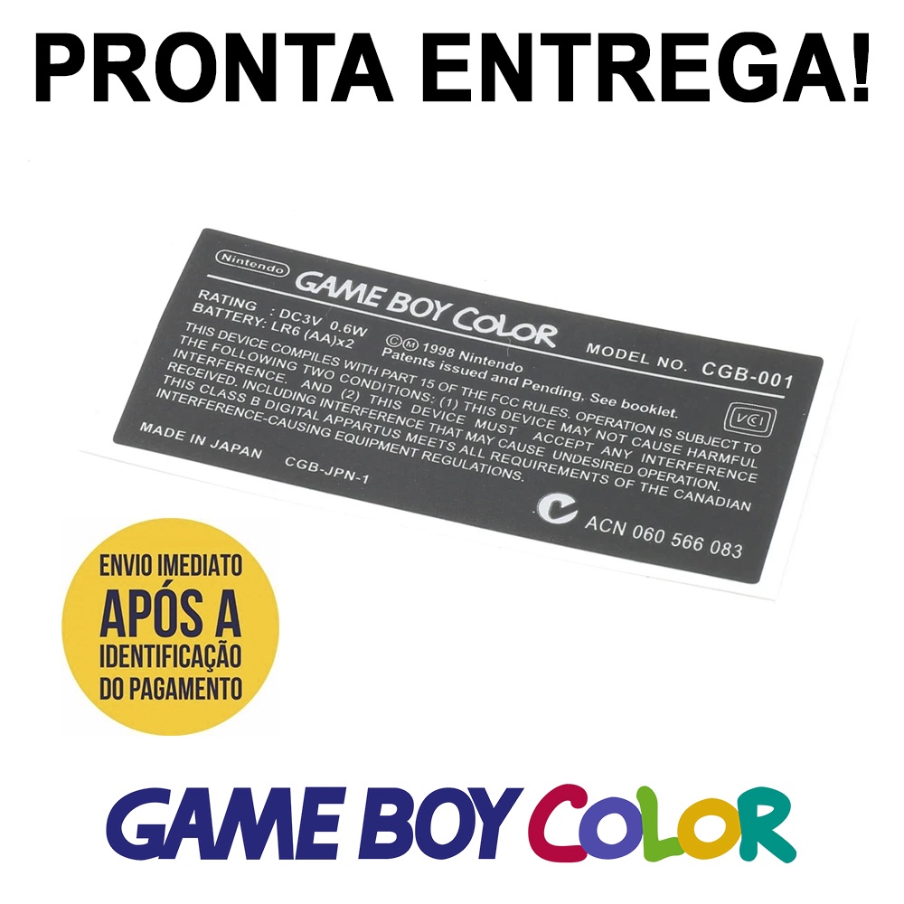 Adesivo Gameboy Color Laminado Traseiro Label Gbc Game Boy! | Shopee Brasil