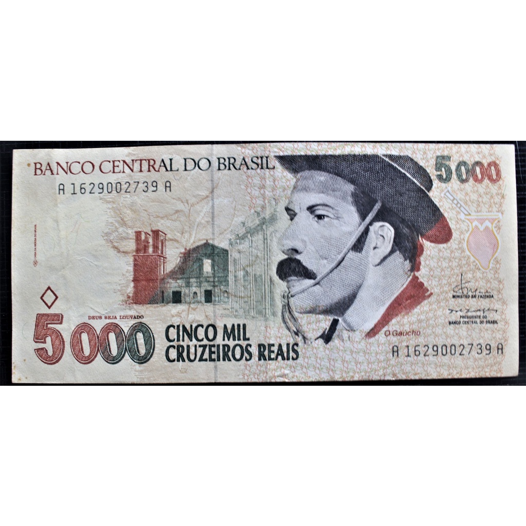 Brasil 5000 Cruzeiros Reais 1993 P. 241 SOB Cédula - Gaúcho | Shopee Brasil