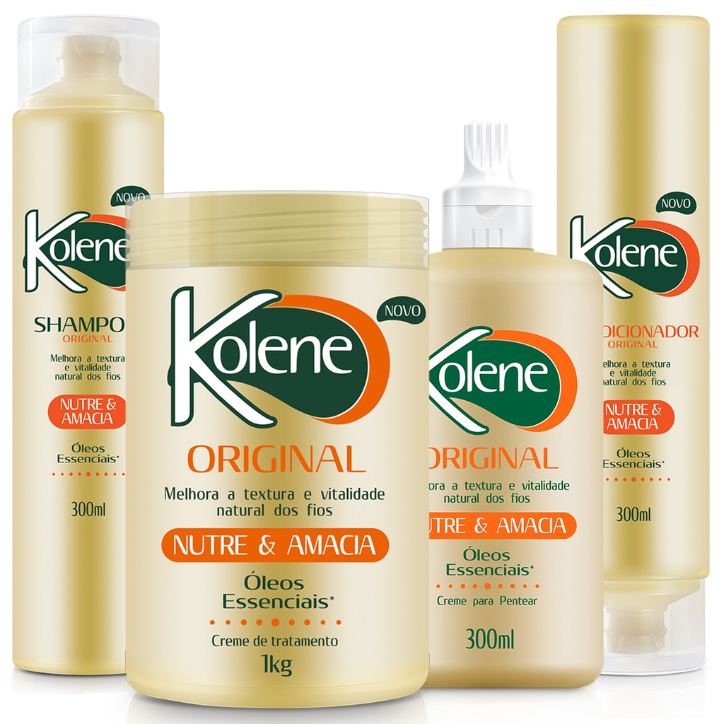 KIT KOLENE ORIGINAL SHAMPOO 300ML +CONDICIONADOR 300ML +MÁSCARA 1KG +CREME PARA PENTEAR 300ML ...