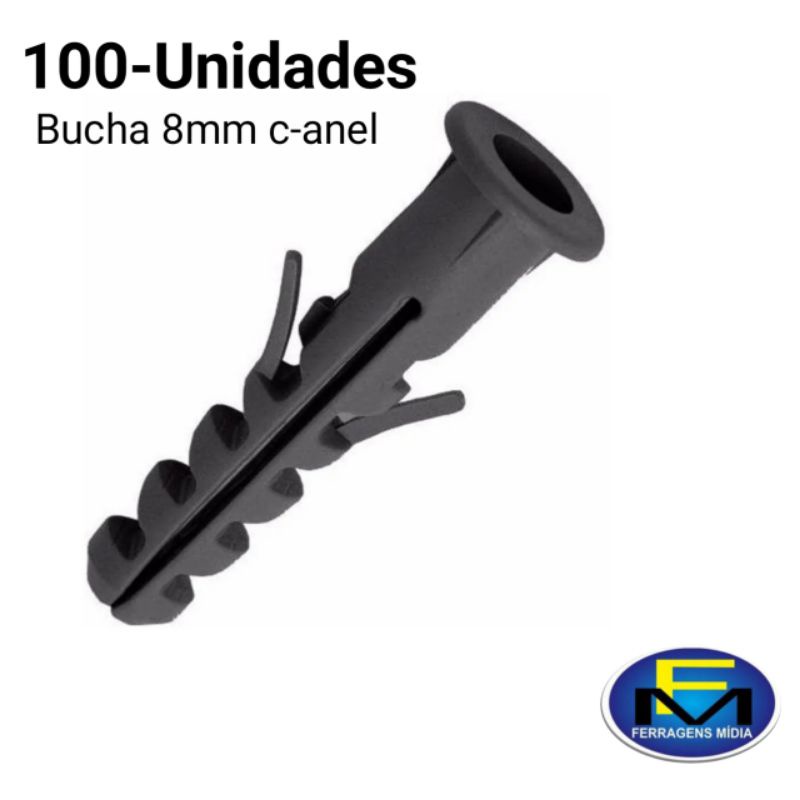 100 Bucha 8mm nylon com Anel Para fixação de moveis e diversos em ...