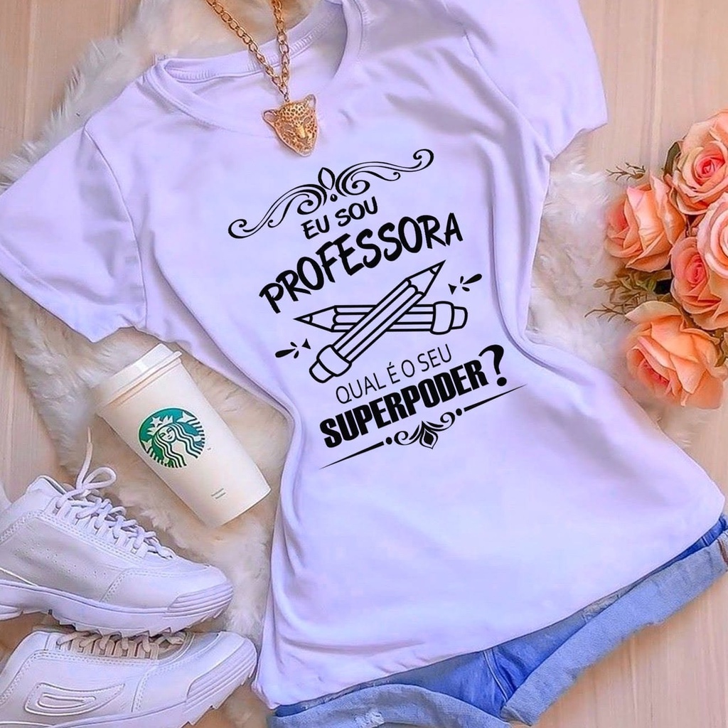 T-Shirt Branca Blusa malha Casual luxo Feminina moderna verão PROFISSÃO ...