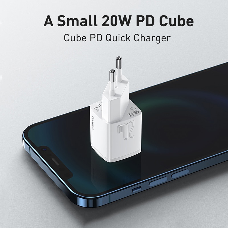 Kit Carregador Baseus Cube PD USB-C PD 20W + Cabo iPhone Baseus 1,5m Carga Rápida - Faz a Boa!