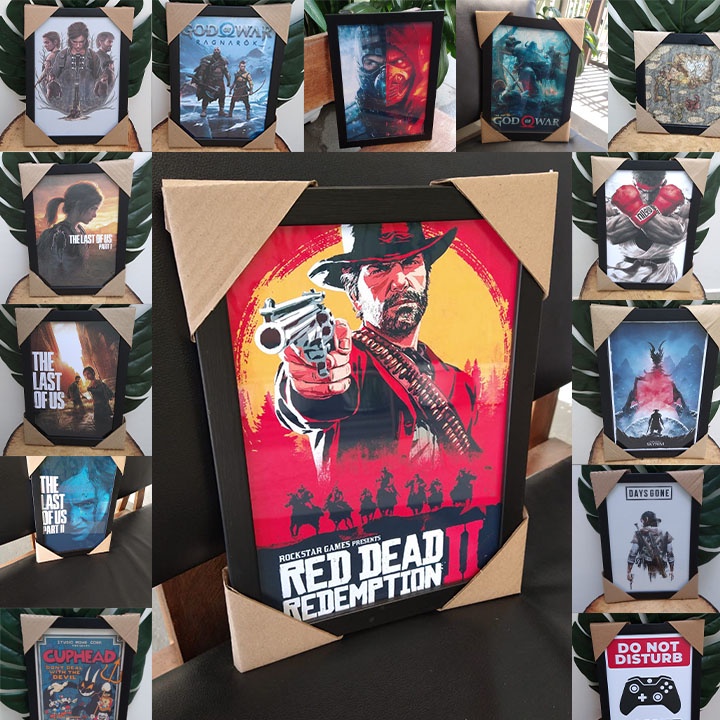 Quadros decorativos com moldura e vidro Red Dead God Of War The last of ...
