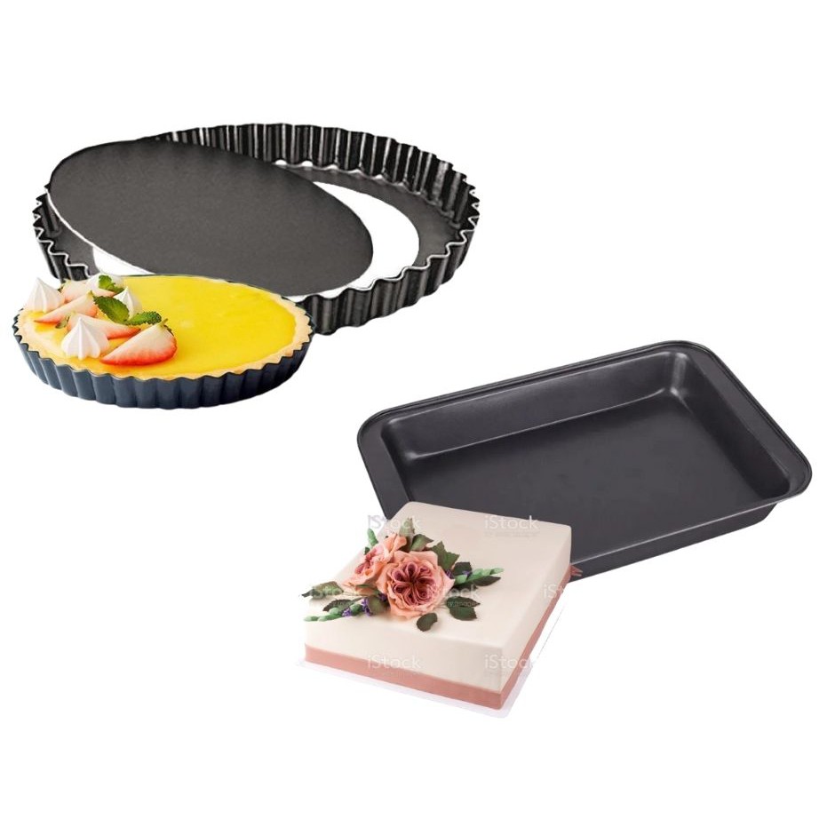 Combo Forma Torta Metal Com Fundo Removível + Forma Bolo Retangular ...