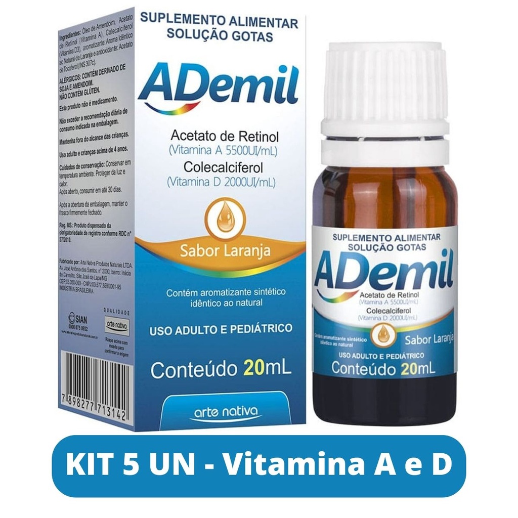 Kit 5x Ademil Gotas 20ml ( Similar Do Adtil ) Vitamina A E D | Shopee ...