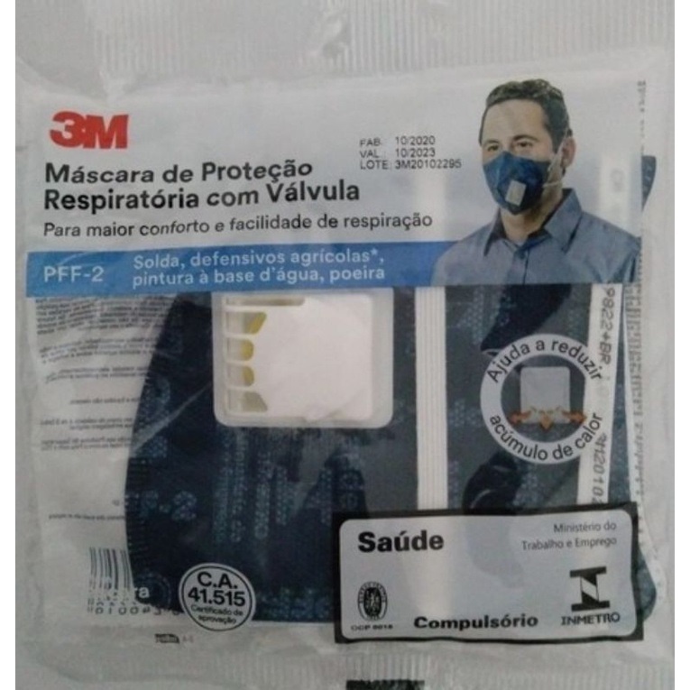 Máscara proteçao respiratoria pff2 3M 9822 Selo do Inmetro COM Válvula ...