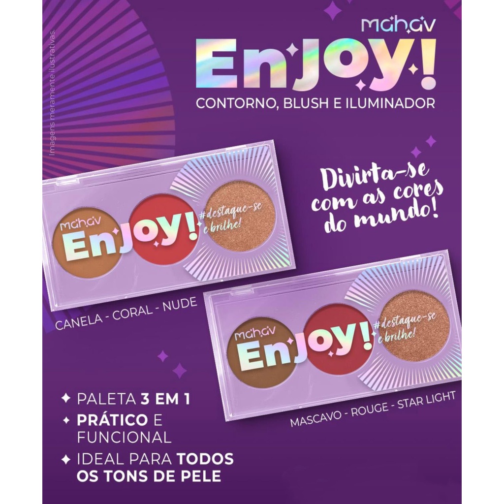 Paleta Enjoy Trio Contorno, Blush e Iluminador Mahav - Escorrega o Preço