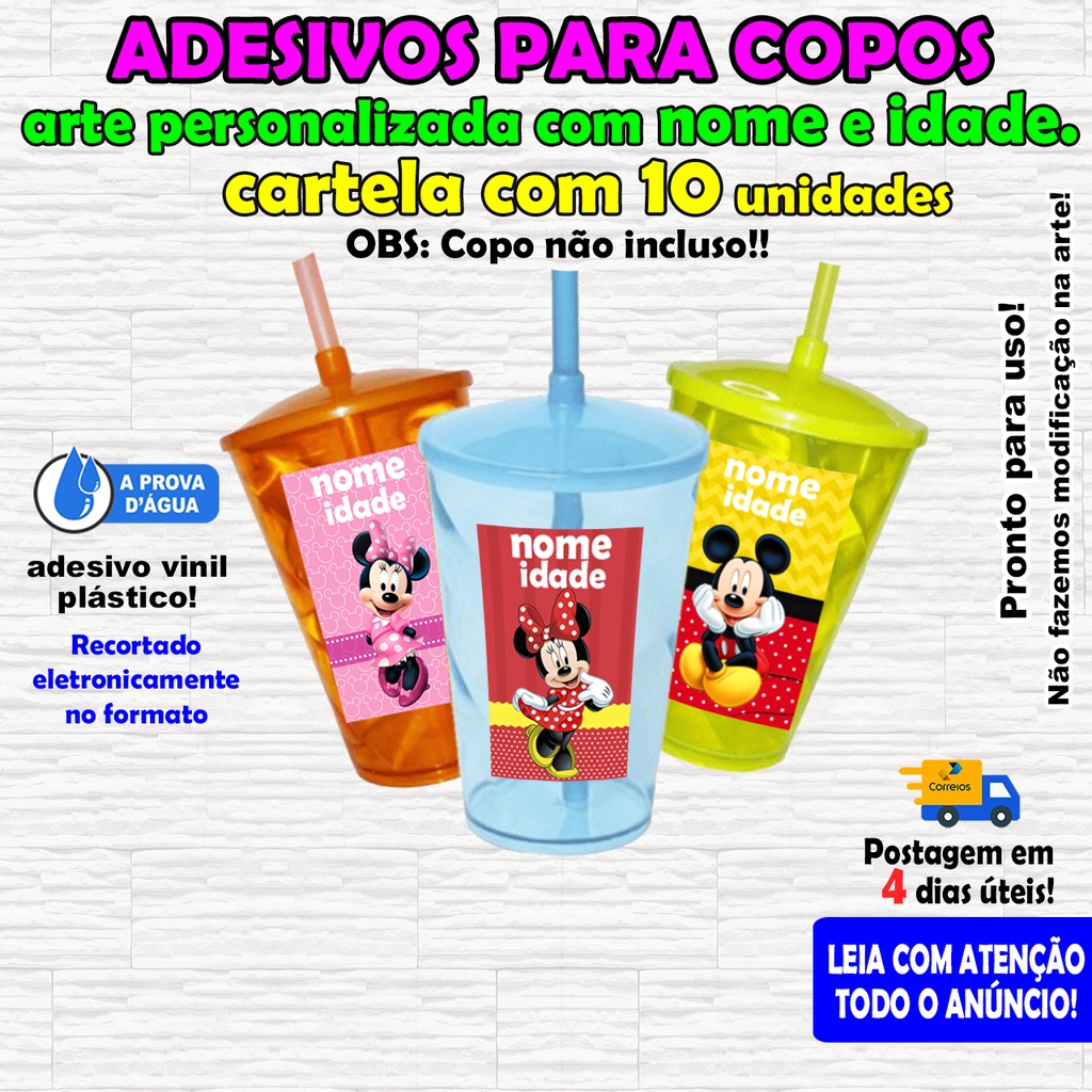 Adesivos para copos, personalizado com nome e idade, cartela com 10 ...