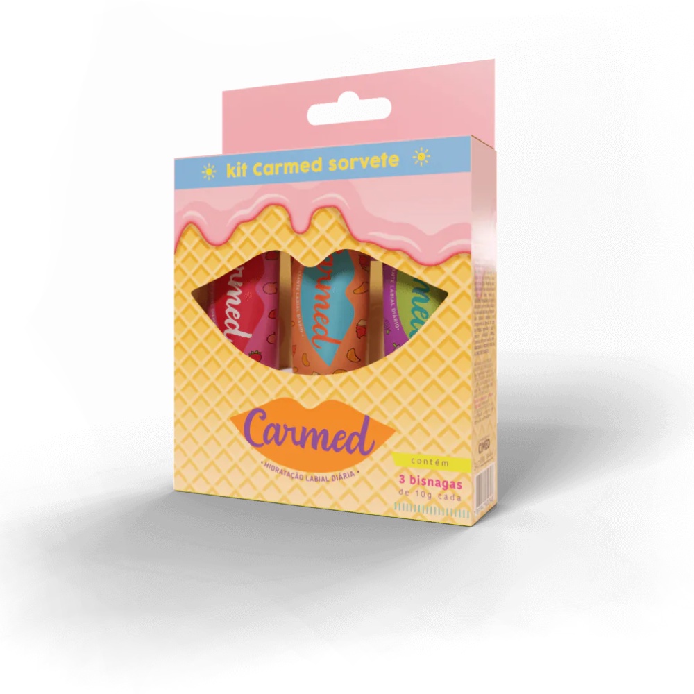 Kit Carmed Hidratante Labial Diário Sorvete 3 Sabores Refrescantes 10g ...