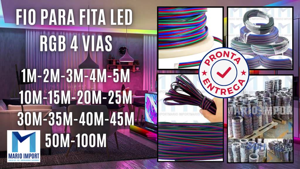 Fio Para Fita LED - 1/2/3/4/5 Metros - Luz RGB 4 Vias Fácil de Usar ...