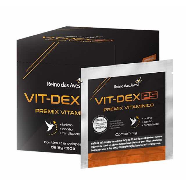 Vit-dex Ps Prémix Vitamínico Caixa com 12 envelopes de 5g cada - Reino ...