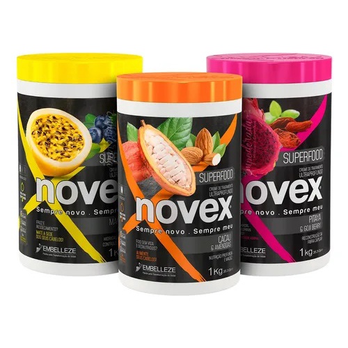 Kit Cronograma Capilar Novex Linha Superfood Com 3 Cremes De 1kg | Shopee Brasil