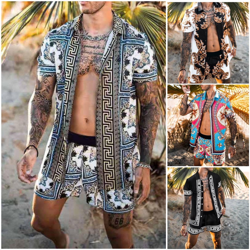 Homens Verão Havaí Casual Beach Printing Sets | Shopee Brasil