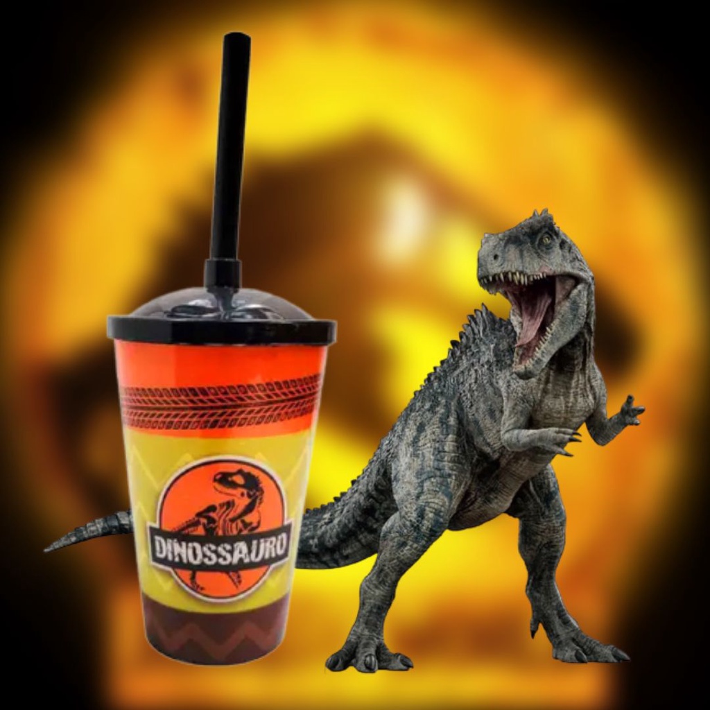 Copo do Dinossauro com tampa e canudo 400ml Jurassic World T-Rex ...