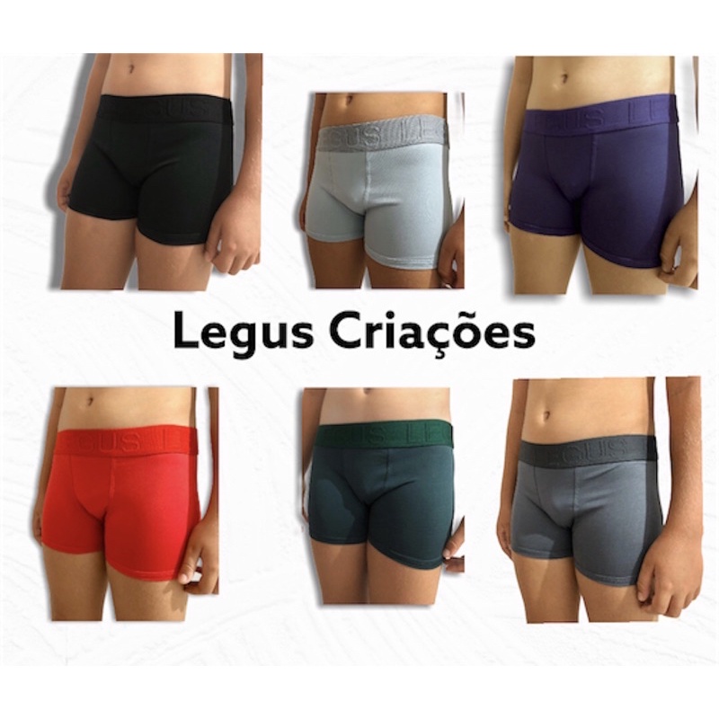 Kit 10 cuecas box infantil com forro 100% algodão boxer lisa Juvenil ...