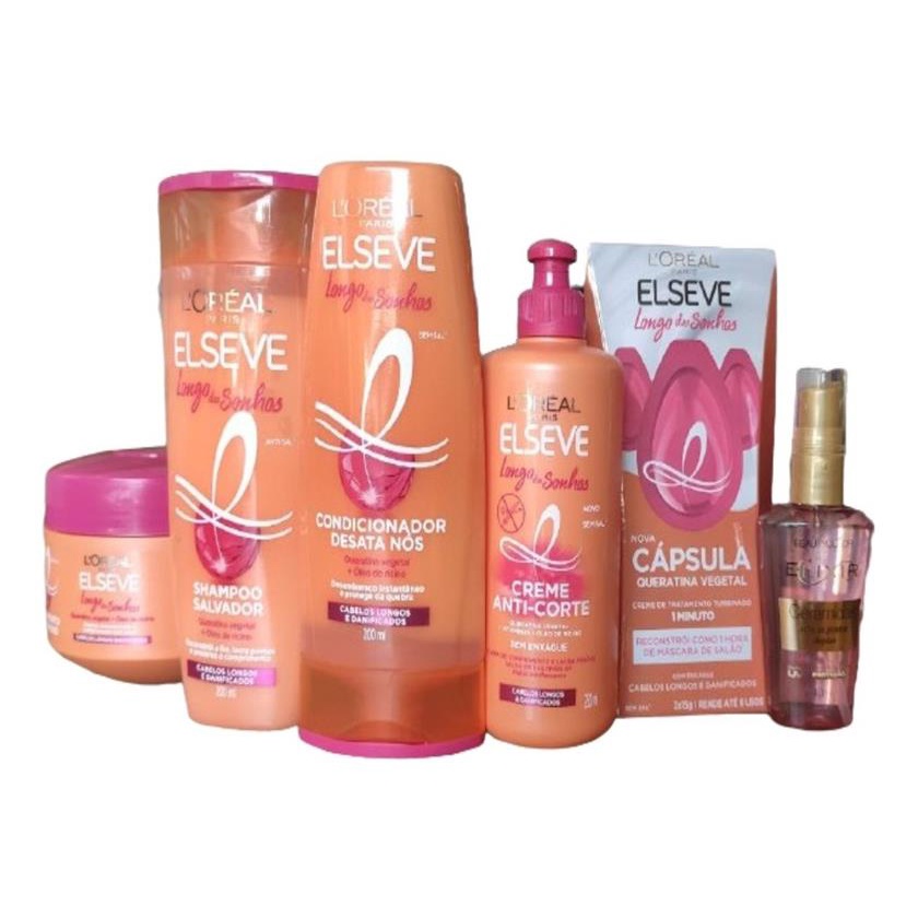 Kit Elseve Para Cabelos Lisos Completo shampoo cond masc creme pentear ...