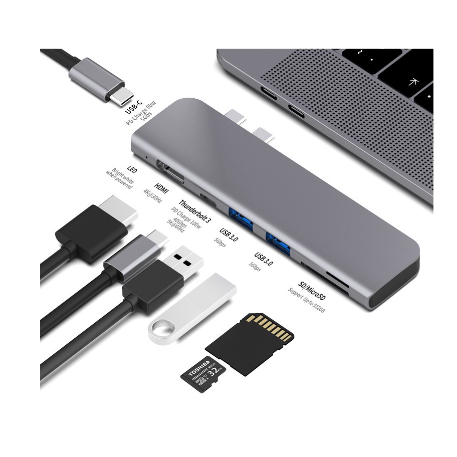 Adaptador Hub Macbook Pro Usb Tipo C 4k Hdmi, USB, Leitor SD ...