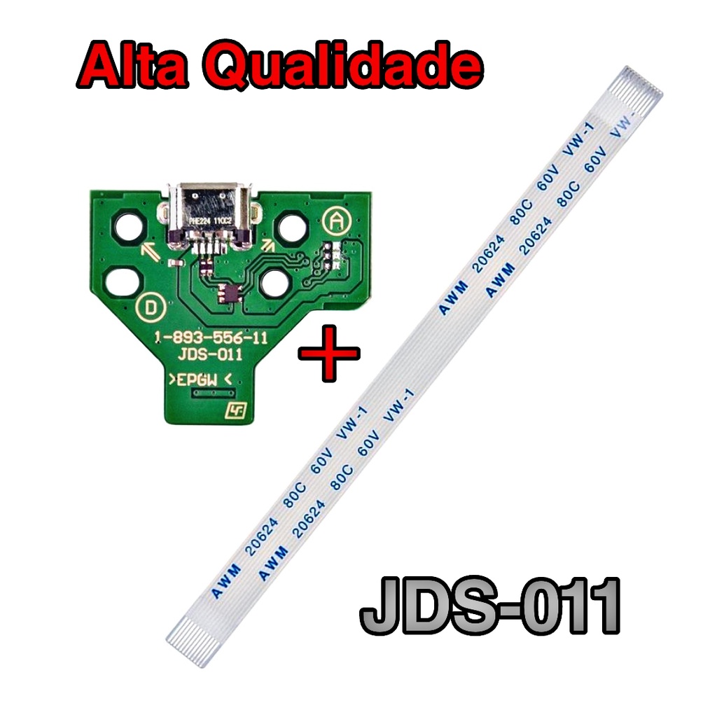 Placa de Carregamento Usb da Bateria Controle PS4 Playstation 4 JDS 011 + Cabo Flat 12 Vias ...