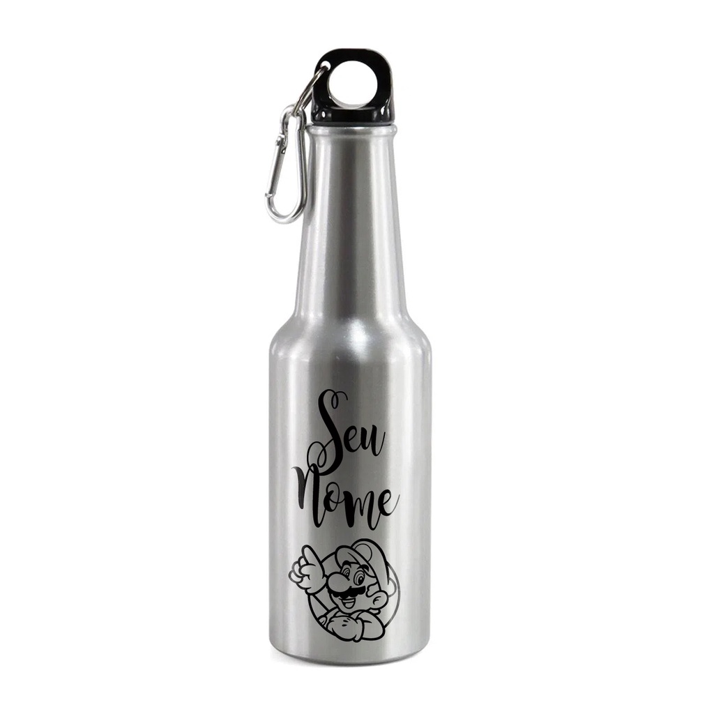 Squeeze Long Neck Prata Super Mario com Nome Personalizado 500ml ...