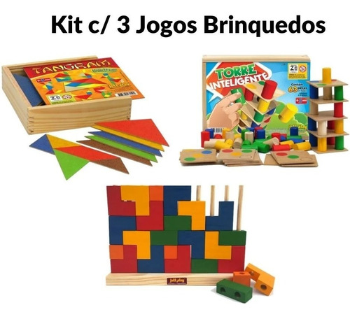 Kit Jogos Educativos Tangram + Torre Inteligente + Blocos Encaixe ...