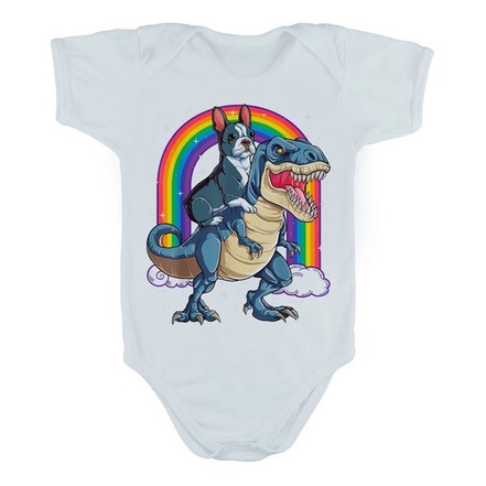 Body Manga Curta Bebê Bodie Dino Dinossauro Rex Com Bulldog | Shopee Brasil