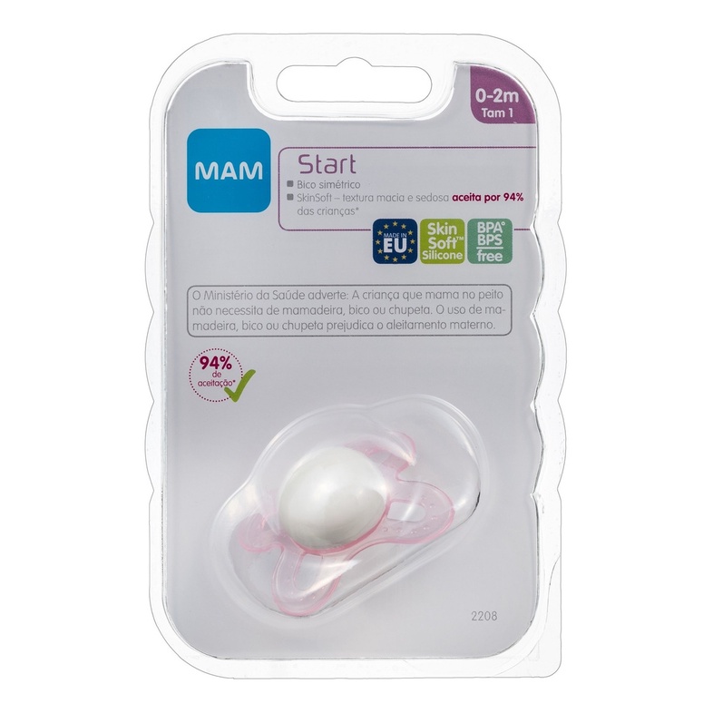 Chupeta MAM 0-2 Meses Start Bico Simétrico Silicone Bebê Infantil Recém Nascido Rosa e Azul ...