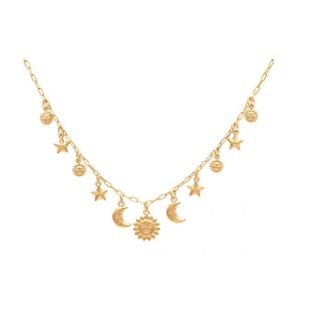 Colar Sol Lua e Estrelas, Banhado a Ouro | Shopee Brasil
