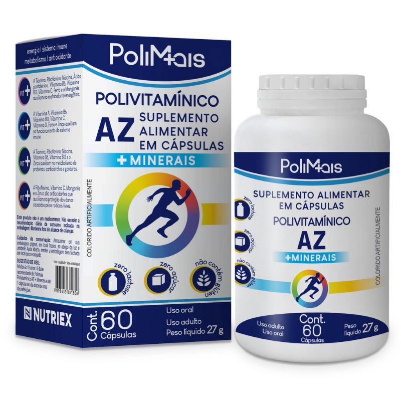 Vitamina Polimais A-Z 60 Caps Imunidade Energia Metabolismo Zero ...