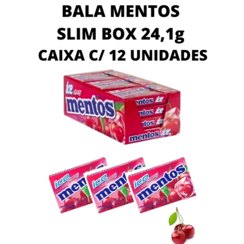 Bala Mentos Slim Box De Cereja 24,1g Com 12un | Shopee Brasil