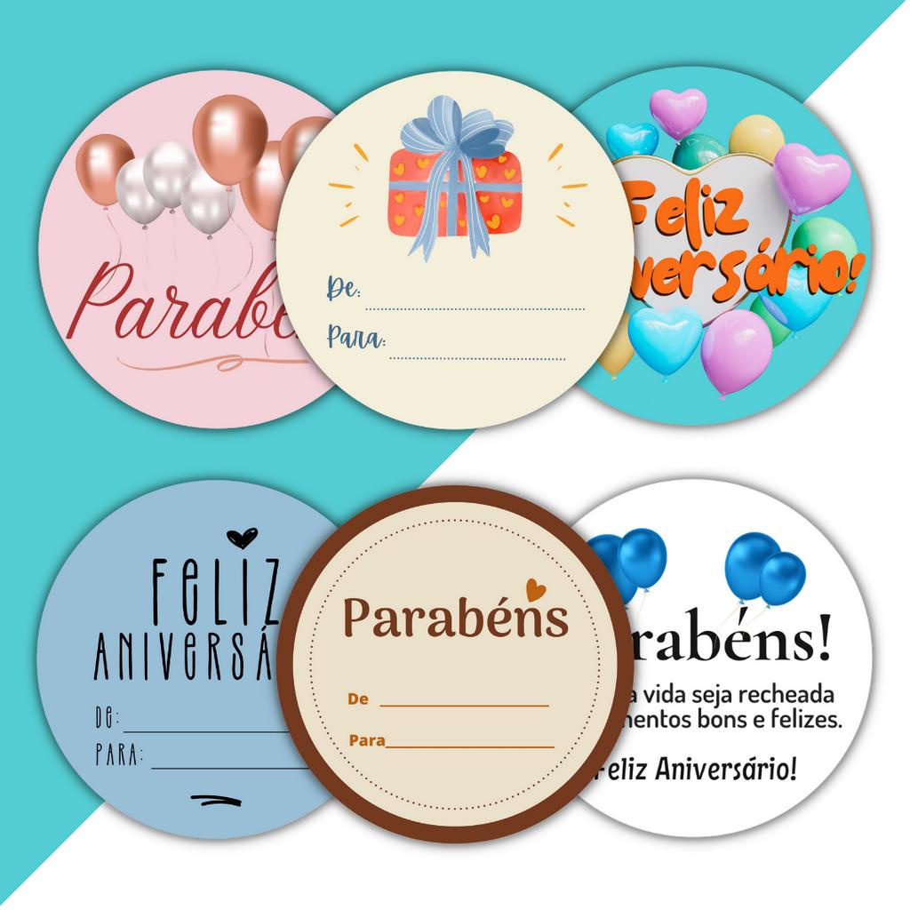 100 Adesivos Selo Feliz Aniversário Parabéns De Para Presente Embalagem ...