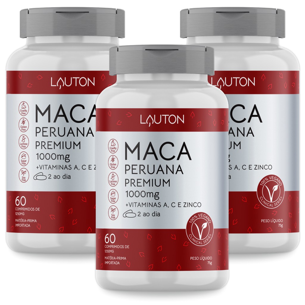 Maca Peruana Premium com Vitamina C, A e Zinco - Kit 3 potes com 60 ...