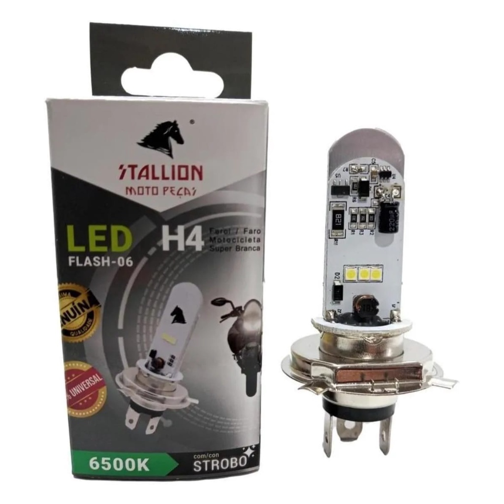 Lampada Farol Led Moto H4 6500k Flash-06 Super Branca Stallion | Shopee Brasil