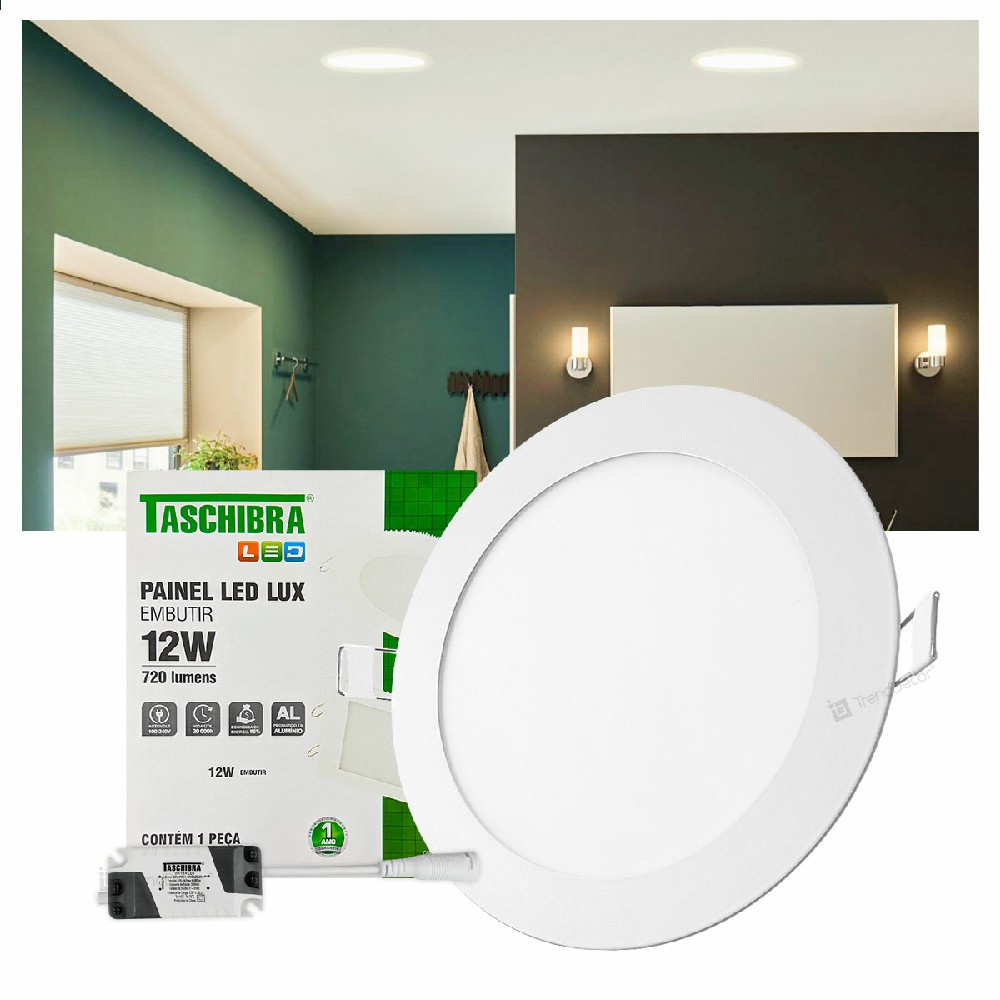 Painel LED Taschibra Lux 12W Redondo Embutir | Shopee Brasil