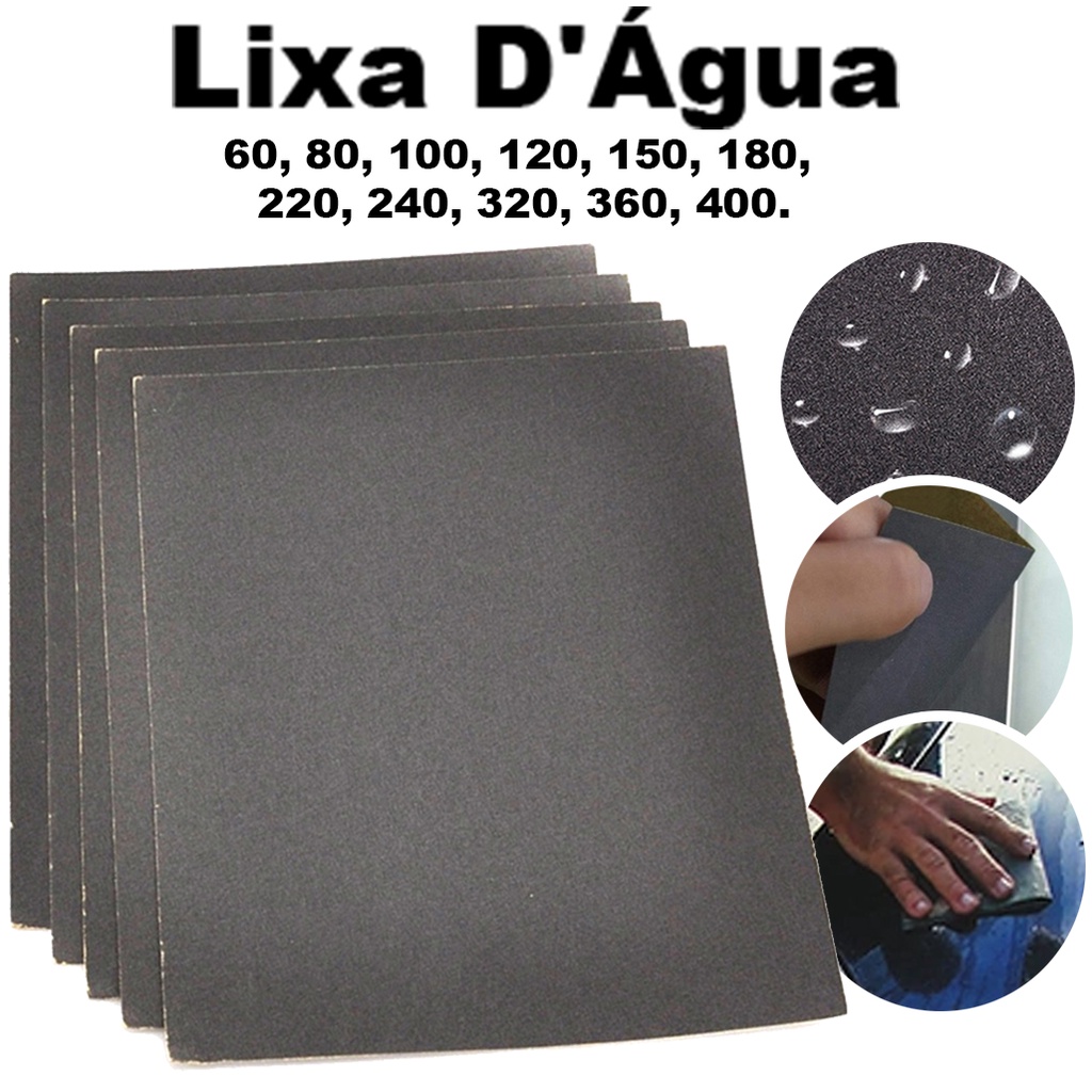 Lixa D'Água kit c/ 5 Uidades nos grãos 60, 80, 100, 120, 150, 180, 220 ...