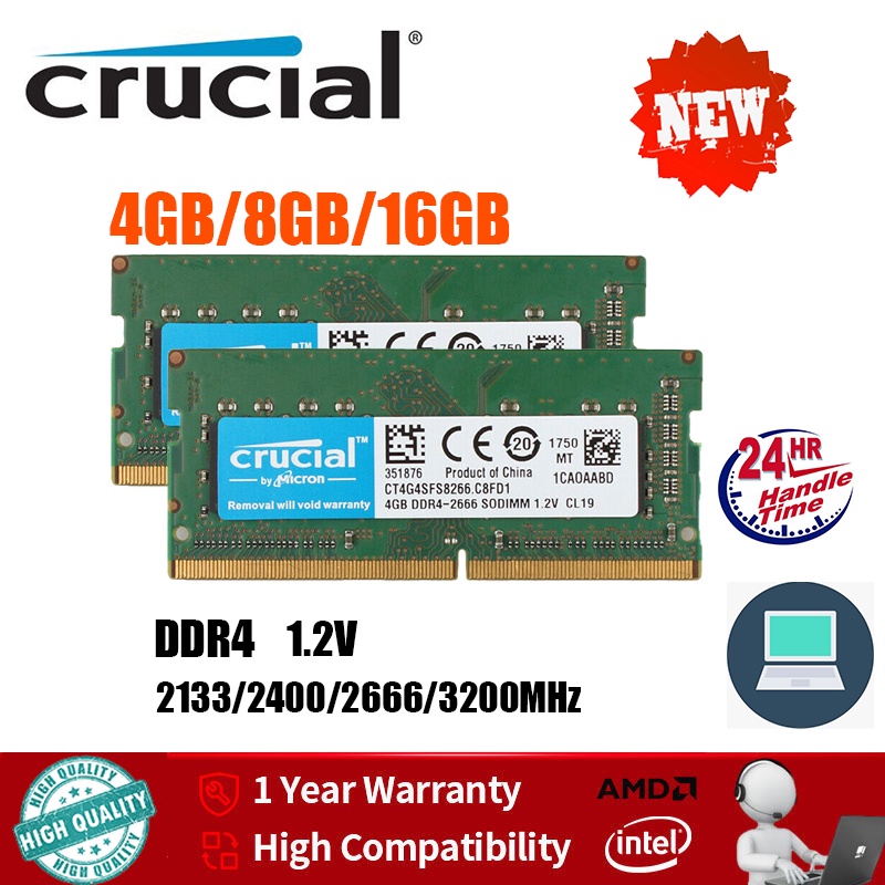 Crucial 4 Gb/8/16 De Memória Notebook RAM DDR4 Sovenm 2133/2400/2666/3200 Mhz 260Pin 1.2 V PC4 ...