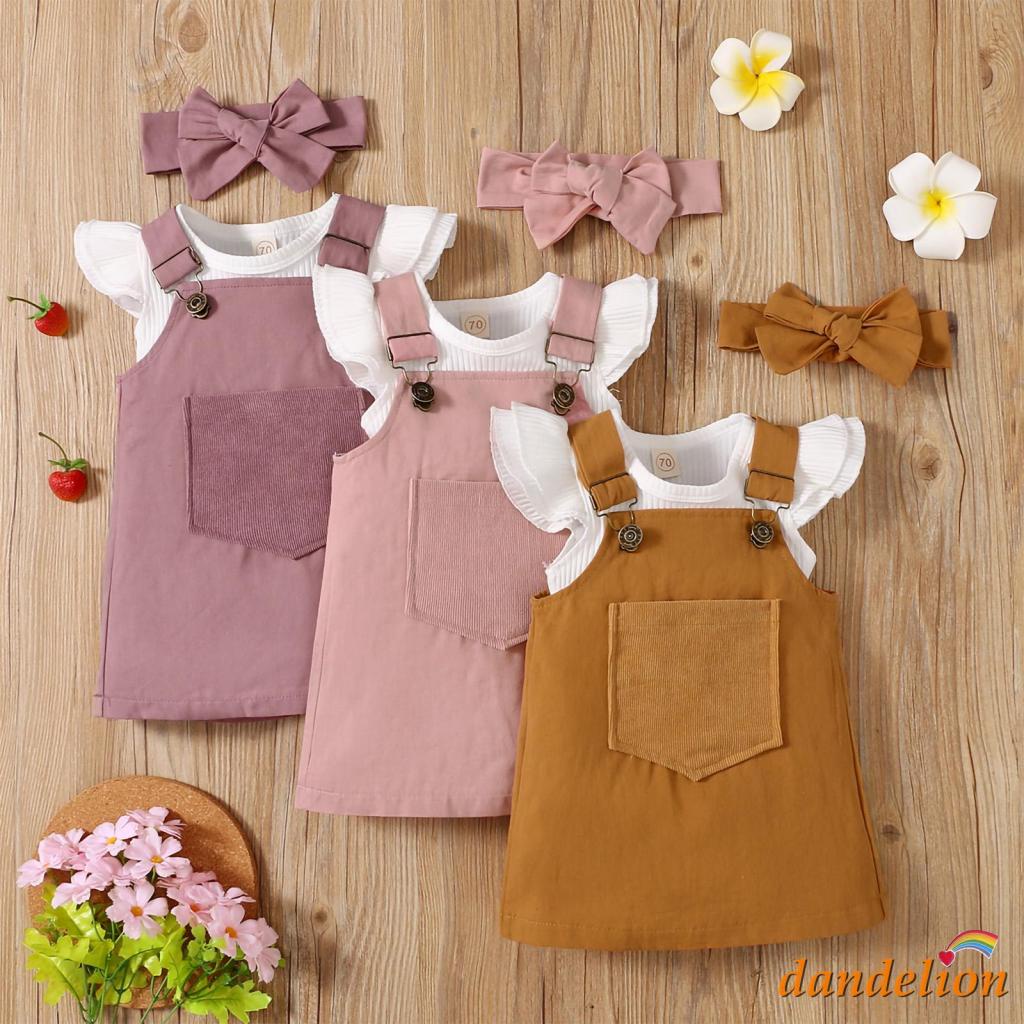 Dandelion-Baby Girls Summer Outfit Sets White Flying Sleeve Ribbed ...
