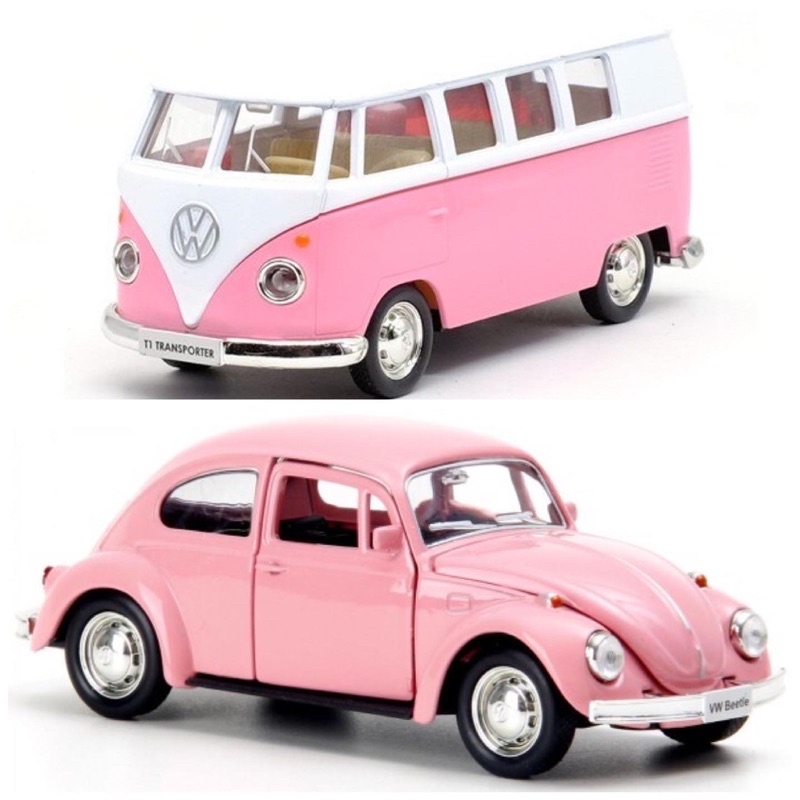 kit 2 Miniaturas Kombi + Fusca nas Cores Rosa Carrinhos de Coleção ...