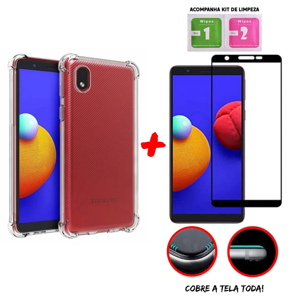 Kit Capinha Transparente Anti-Impacto Para Samsung Galaxy A01 Core + Película 3D de Vidro ...