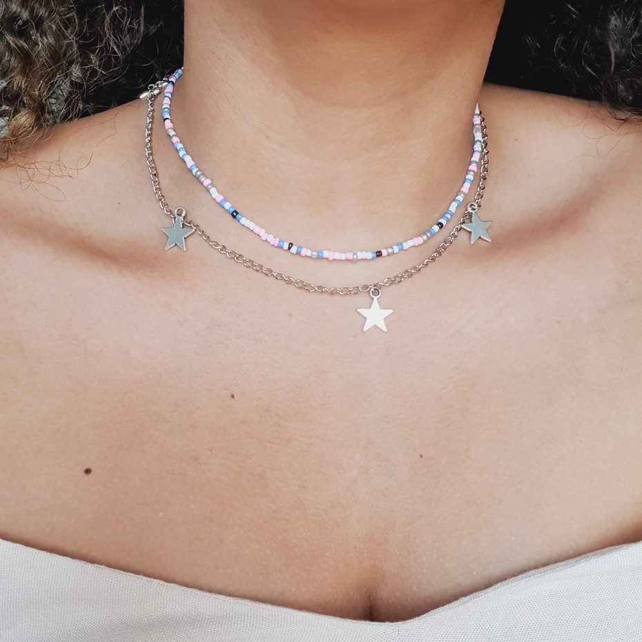 Combo de colares feminino / Kit colar mix rosa com corrente com estrela ...