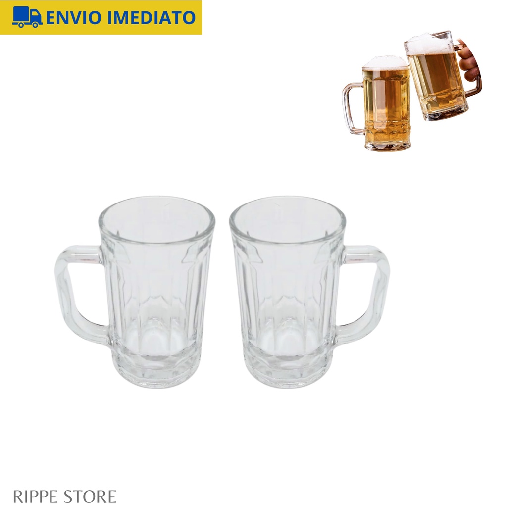 Jogo 2 Canecas De Vidro Para Cerveja Chopp Resistente 340ml | Shopee Brasil