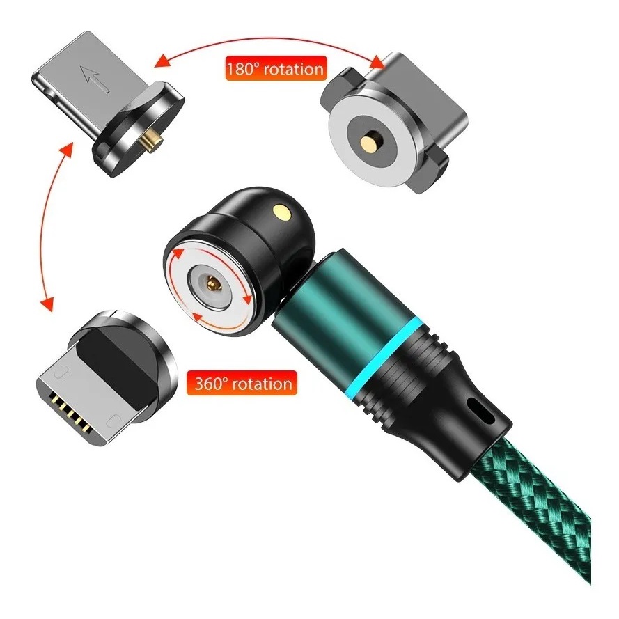 Carregador Cabo Magnético Usb 540° 3 Em 1 Lightning Micro Type C - Faz a Boa!