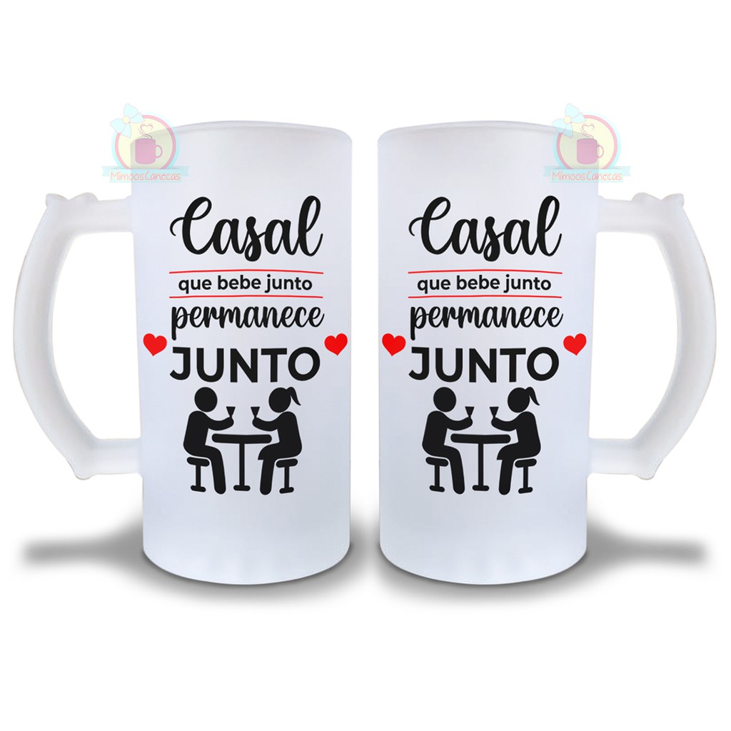Kit 2 Canecas De Chopp de Vidro Jateado - Casal Que Bebe Junto Permanece Junto | Shopee Brasil
