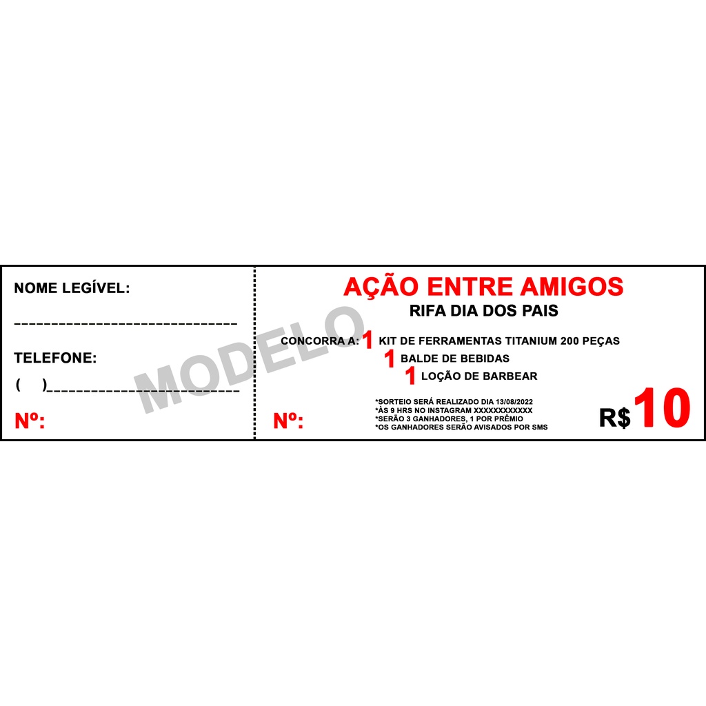 Bloco Talão de Rifa, Tickets ou Sorteio Personalizado com Canhoto ...