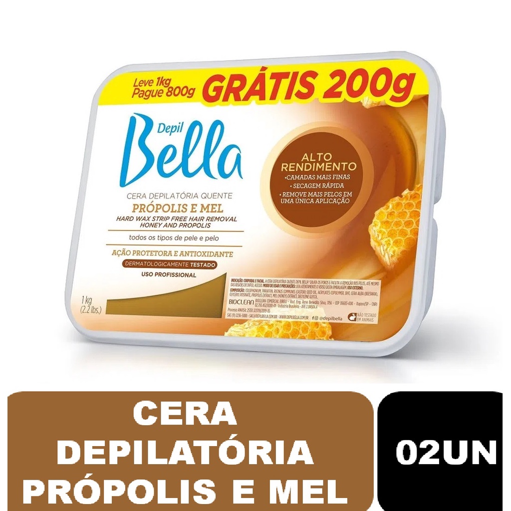 KIT 02 un Cera Depilatória Depil Bella de Própolis e Mel 1Kg | Shopee ...