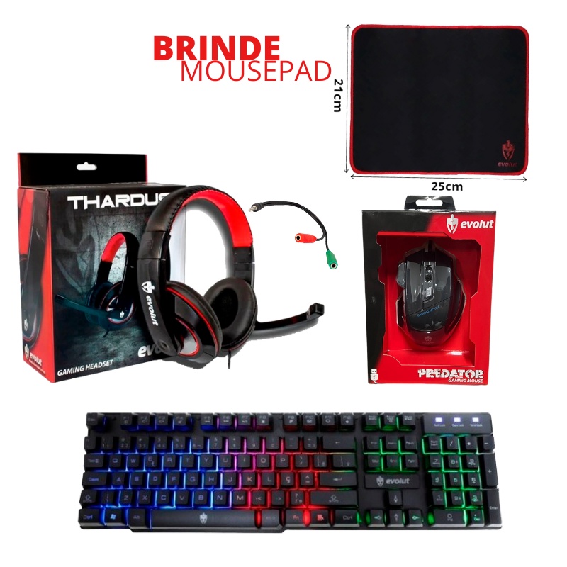 Kit Gamer Completo c/ Teclado, Mouse, Headset e mousepad de brinde ...
