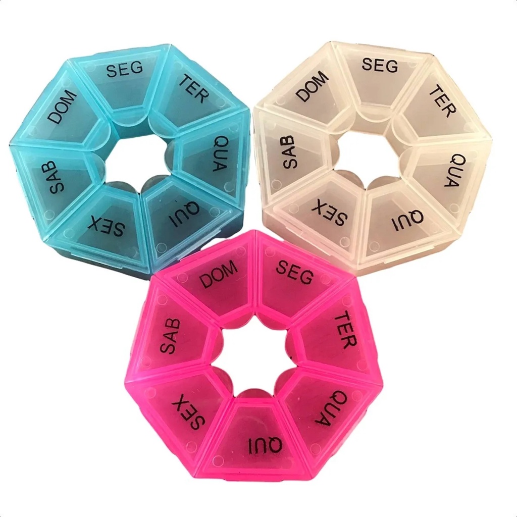 Porta Comprimido Redondo Organizador de Remédios Semanal 7 dias ...