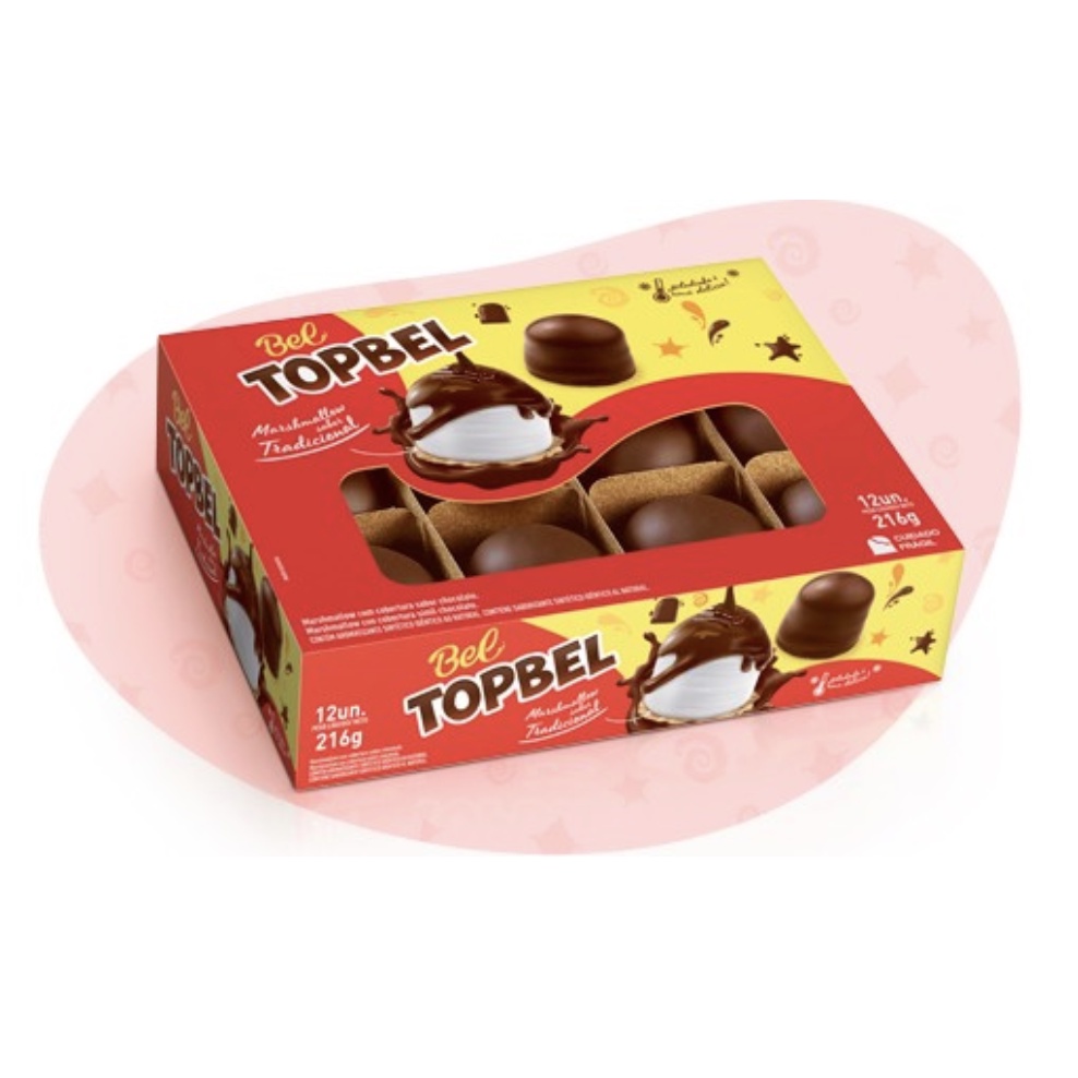 Marshmallow Top Bel Tradicional Cobertura Chocolate 216g c/ 12 un ...